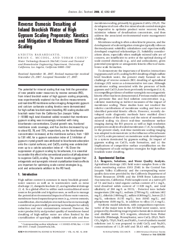 (PDF) Reverse Osmosis Desalting of Inland Brackish Water of High Gypsum ...