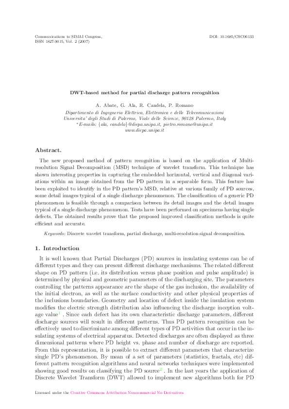 (PDF) DWT-based method for partial discharge pattern recognition