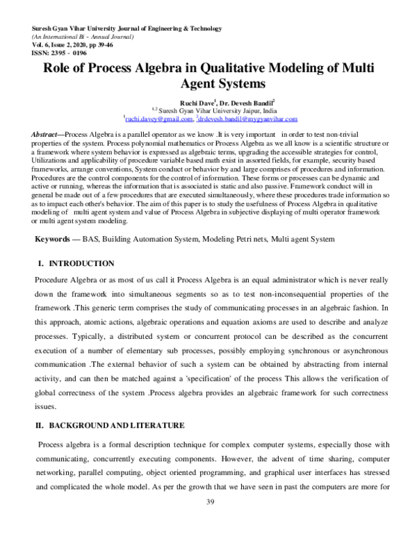 (PDF) Role of Process Algebra in Qualitative Modeling of Multi Agent Systems