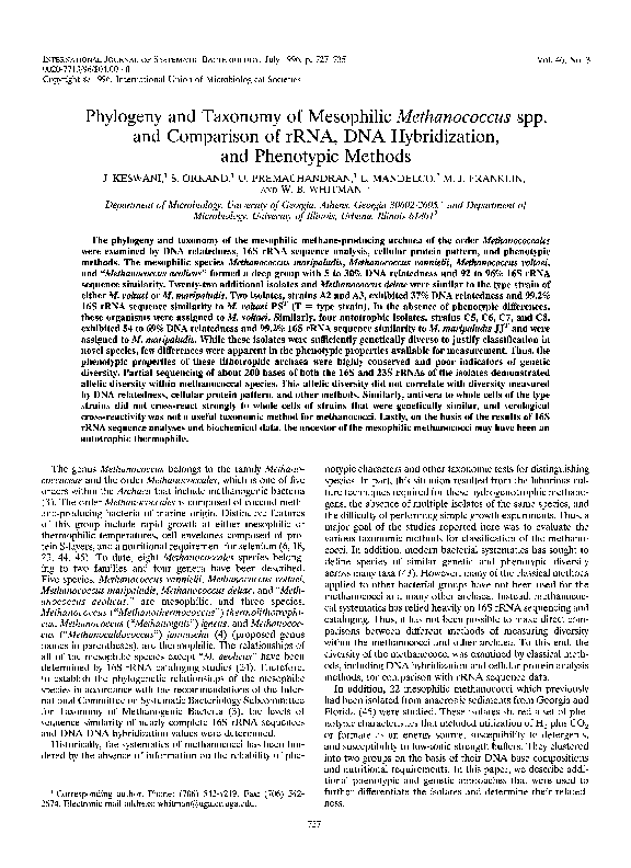 (PDF) Phylogeny and Taxonomy of Mesophilic Methanococcus spp. and ...