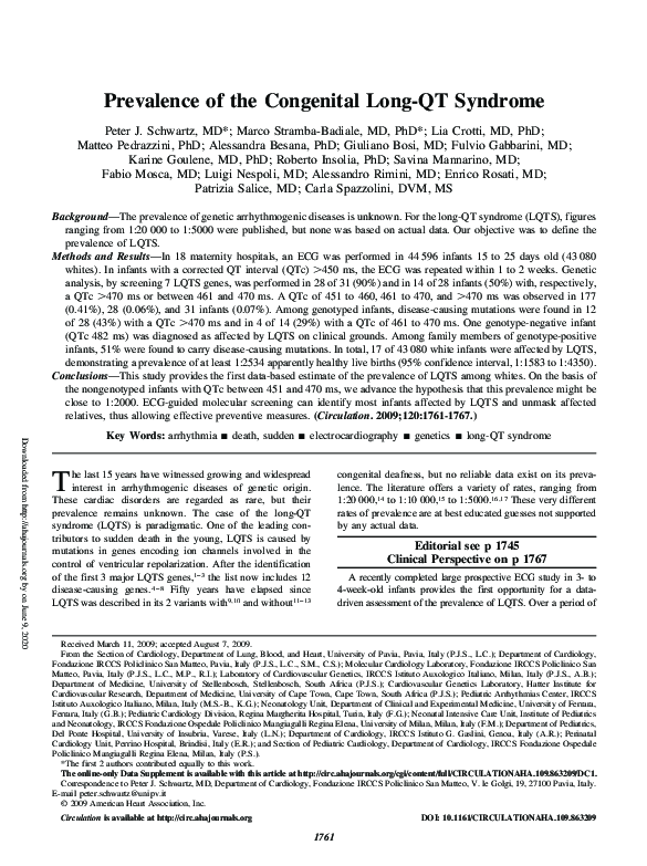 Pdf Prevalence Of The Congenital Long Qt Syndrome