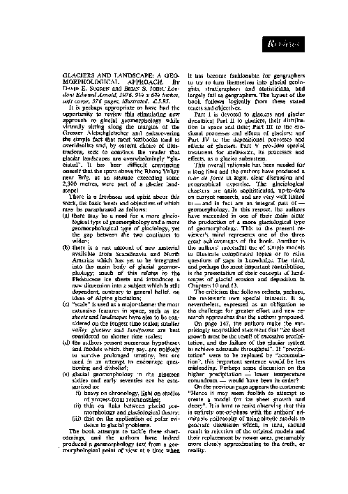 (PDF) Glaciers and Landscape: A Geomorphological Approach, by David E ...