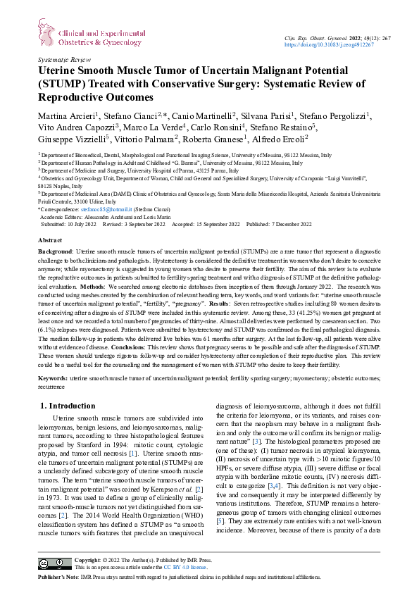 (PDF) Uterine Smooth Muscle Tumor of Uncertain Malignant Potential ...