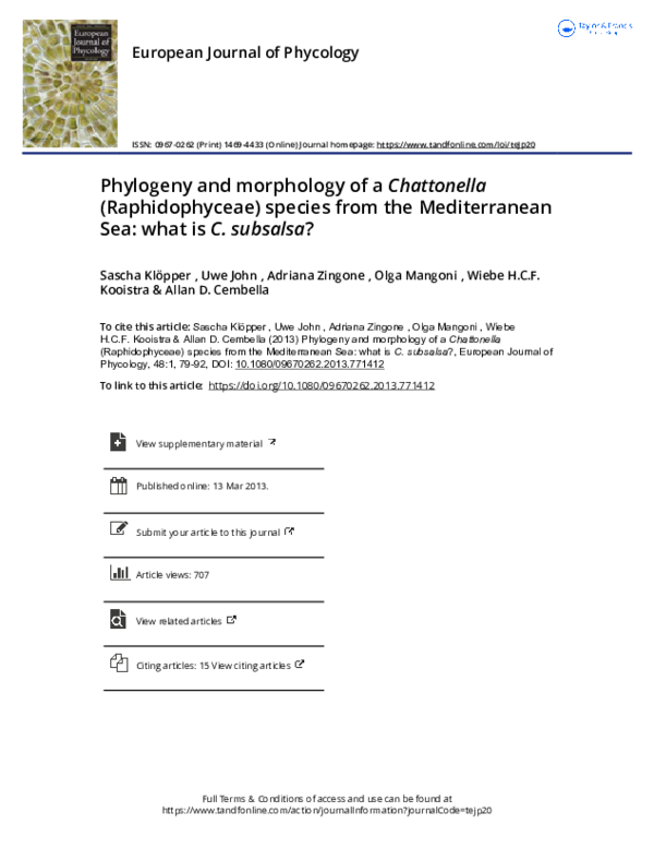 (PDF) Phylogeny and morphology of a Chattonella (Raphidophyceae ...