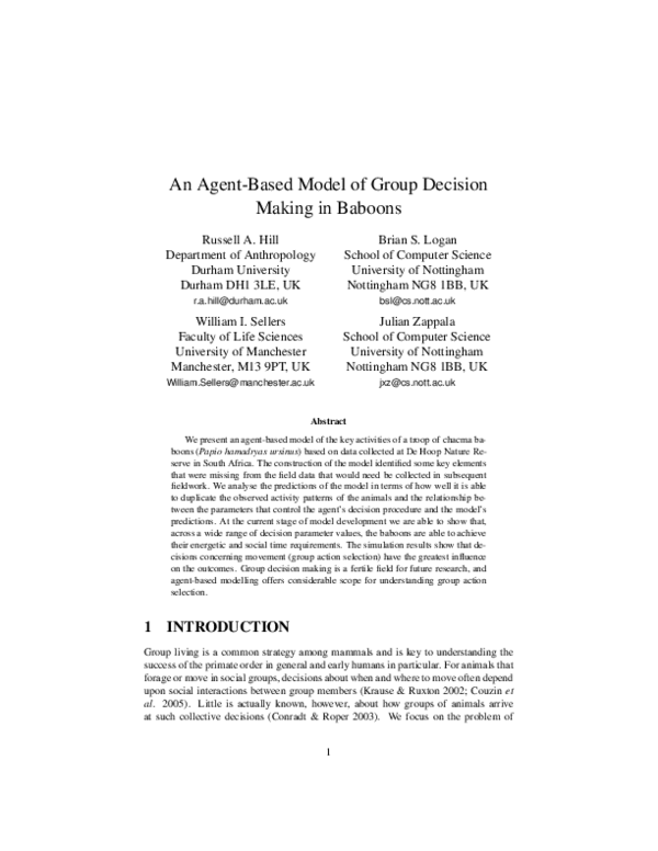 (PDF) An agent-based model of group decision making in baboons