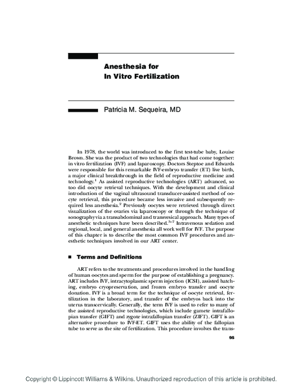 (PDF) Anesthesia for In Vitro Fertilization