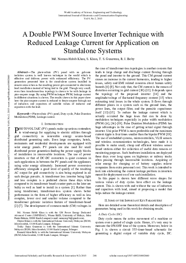 (PDF) A Double PWM Source Inverter Technique with Reduced Leakage ...