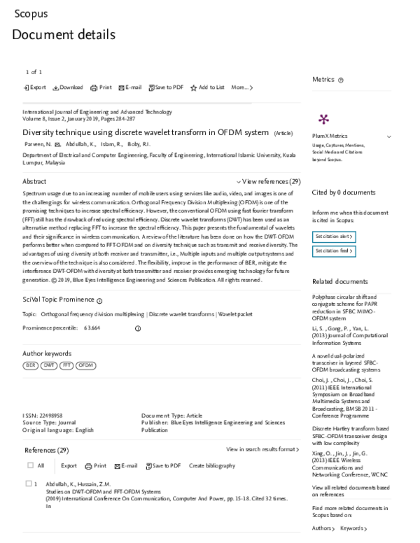 Pdf Diversity Technique Using Discrete Wavelet Transform In Ofdm