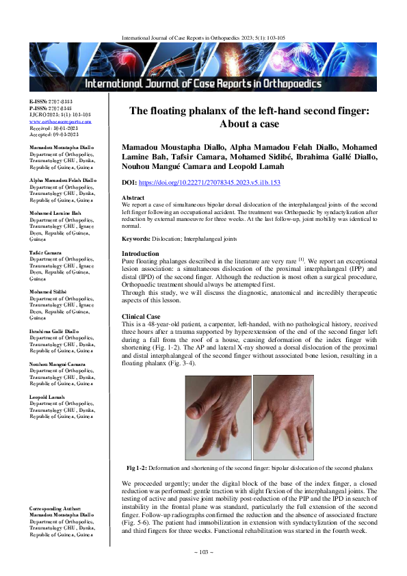 (PDF) The floating phalanx of the left-hand second finger: About a case