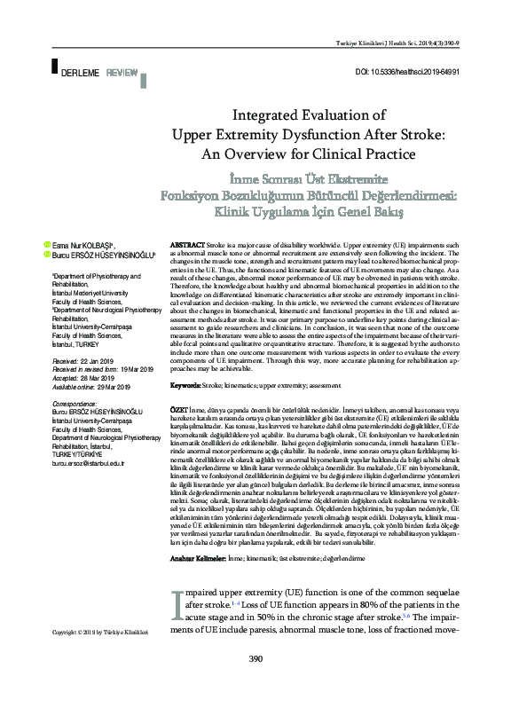 (PDF) Integrated Evaluation of Upper Extremity Dysfunction After Stroke ...