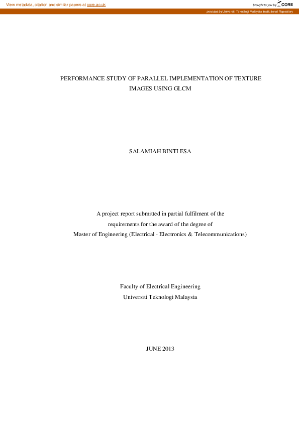 (PDF) Performance study of parallel implementation of texture images using GLCM | salamiah esa ...