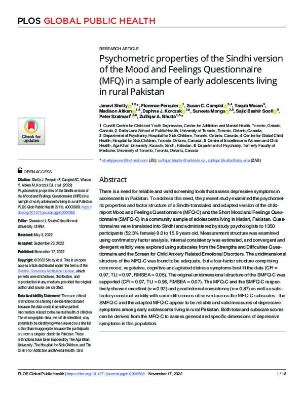 (PDF) Psychometric properties of the Sindhi version of the Mood and ...