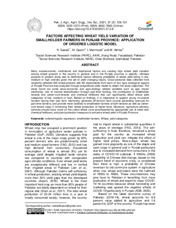 (PDF) Factors Affecting Wheat Yield Variation of Smallholder Farmers in ...