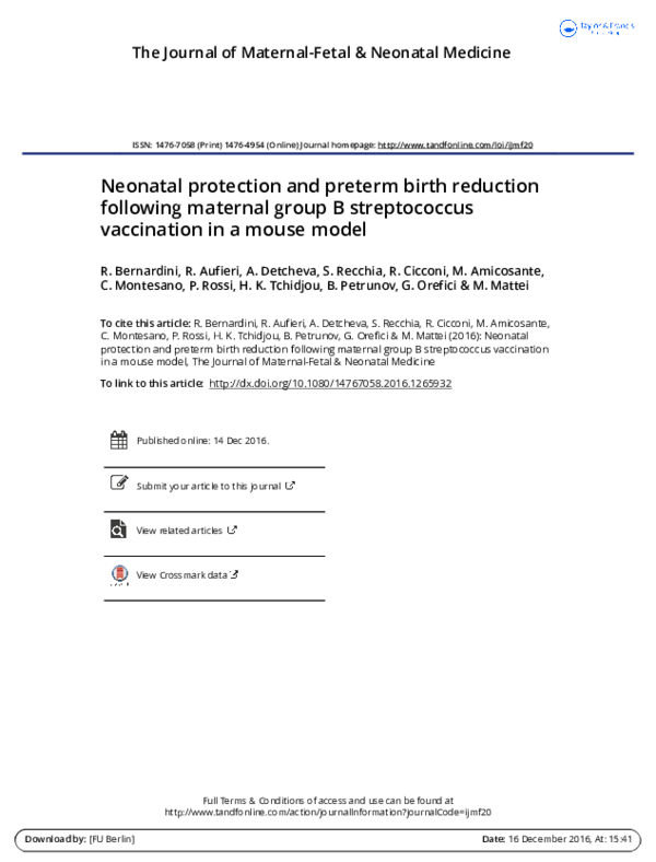 (PDF) Neonatal protection and preterm birth reduction following ...