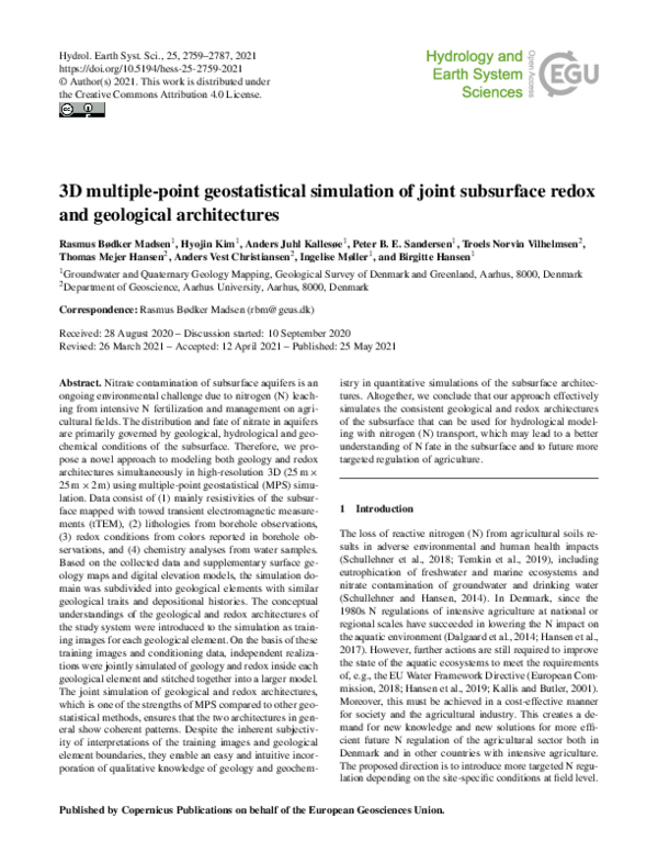 (PDF) 3D multiple-point geostatistical simulation of joint subsurface redox and geological ...