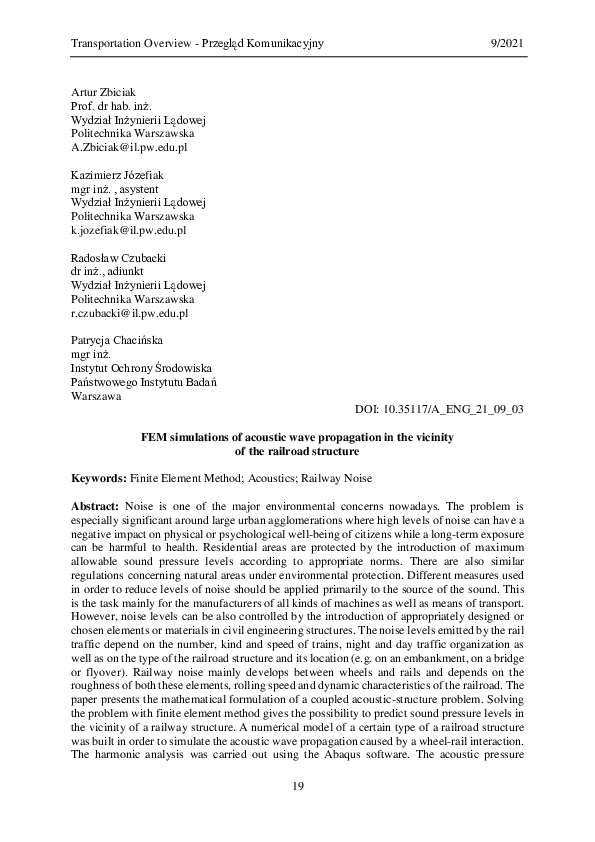 (PDF) FEM simulations of acoustic wave propagation in the vicinity of the railroad structure
