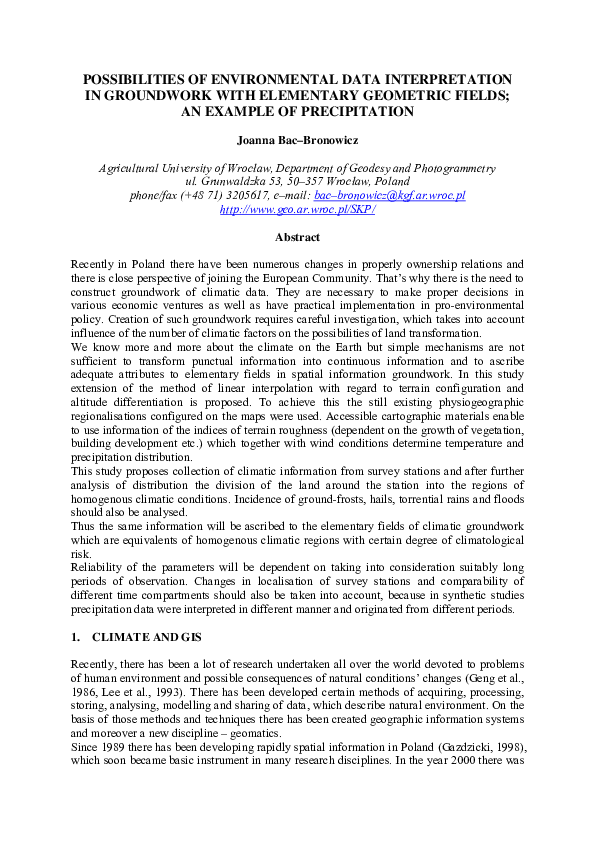 (PDF) Possibilities of Environmental Data Interpretation in Groundwork ...