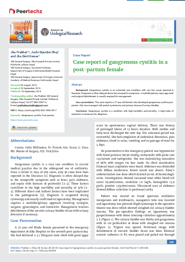 (PDF) Case report of gangrenous cystitis in a post-partum female ...