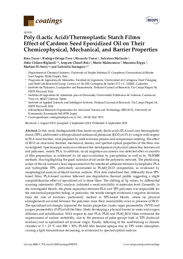 (PDF) Poly (Lactic Acid)/Thermoplastic Starch Films: Effect of Cardoon ...