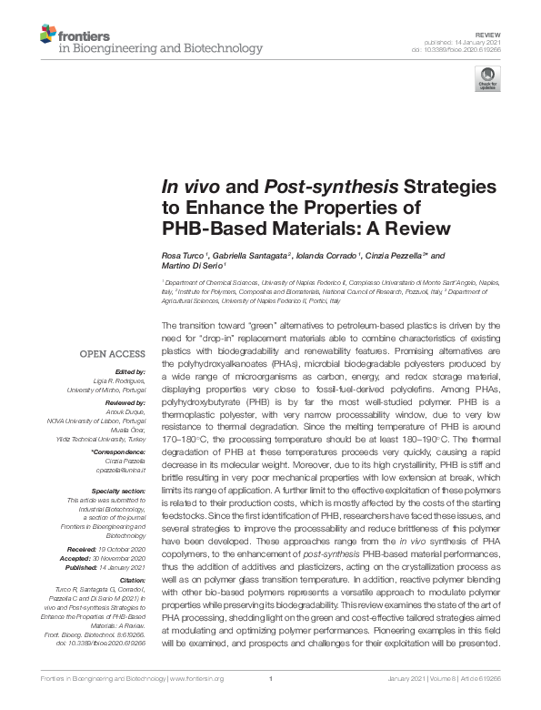 (PDF) In vivo and Post-synthesis Strategies to Enhance the Properties of PHB-Based Materials: A ...