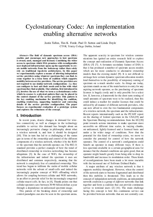 (PDF) Cyclostationary codec: An implementation enabling alternative networks