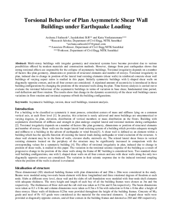 (PDF) Torsional Behavior of Plan Asymmetric Shear Wall Buildings under Earthquake Loading