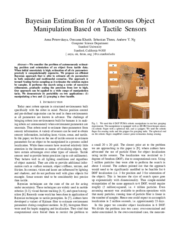 (PDF) Bayesian estimation for autonomous object manipulation based on tactile sensors