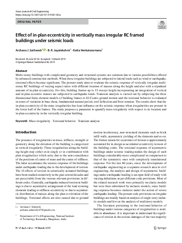 (PDF) Effect of in-plan eccentricity in vertically mass irregular RC framed buildings under ...