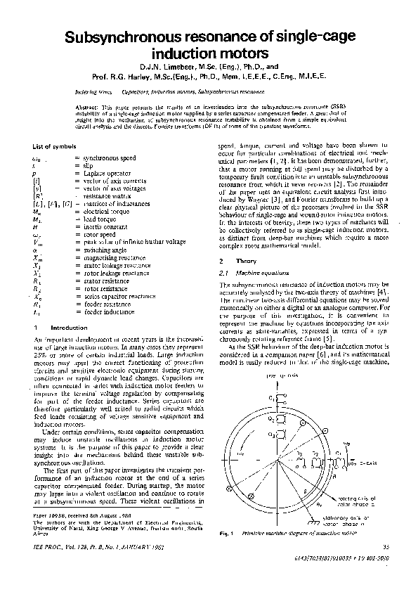 (PDF) Subsynchronous resonance of single-cage induction motors