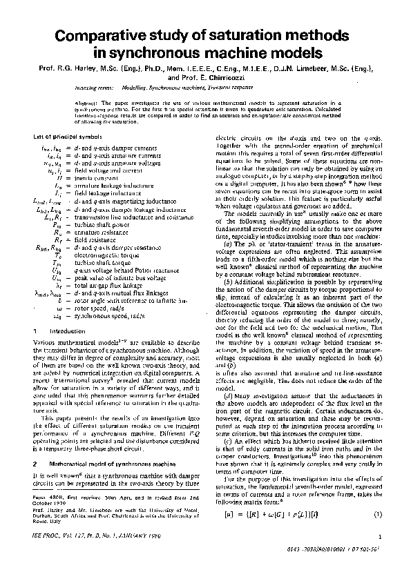 (PDF) Comparative study of saturation methods in synchronous machine models