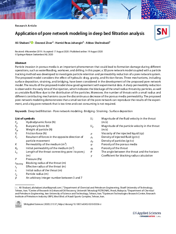(PDF) Application of pore network modeling in deep bed filtration analysis