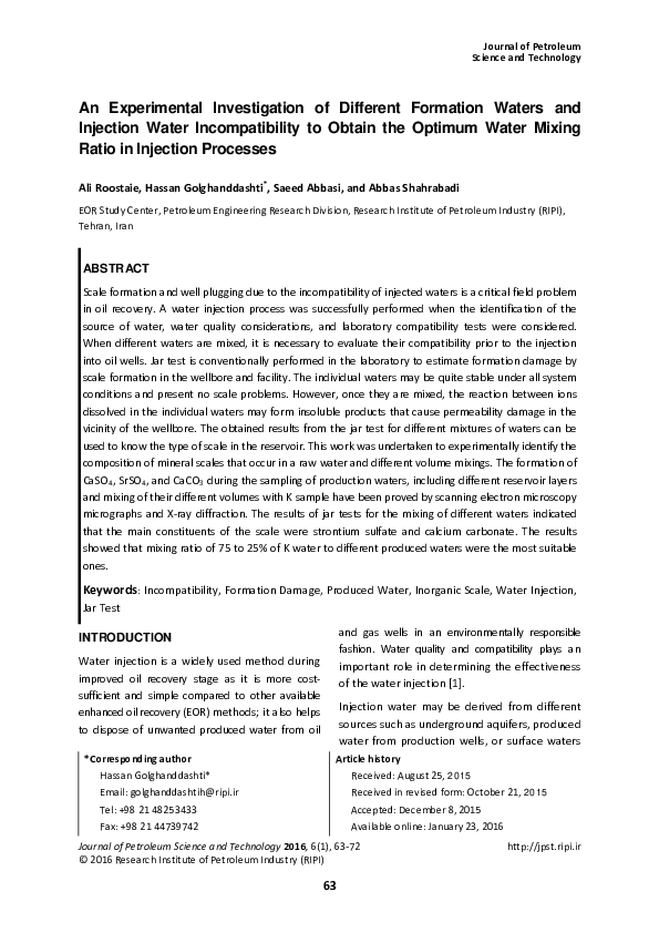 (PDF) An Experimental Investigation of Different Formation Waters and ...