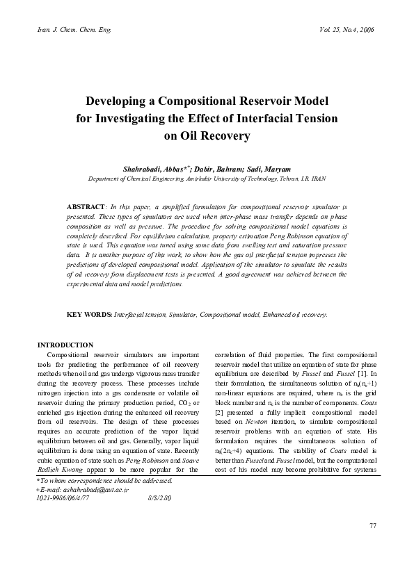 (PDF) Developing a Compositional Reservoir Model for Investigating the Effect of Interfacial ...