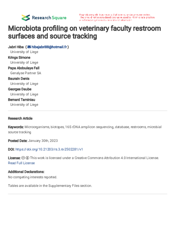 (PDF) Microbiota profiling on veterinary faculty restroom surfaces and ...