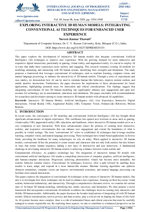 (PDF) EXPLORING INTERACTIVE 3D HUMAN MODELS: INTEGRATING CONVENTIONAL AI TECHNIQUES FOR ENHANCED ...