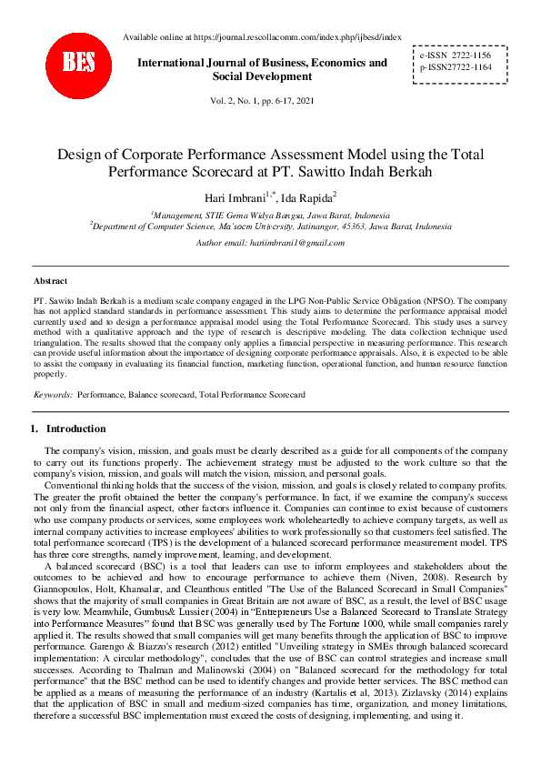 (PDF) Design of Corporate Performance Assessment Model using the Total ...
