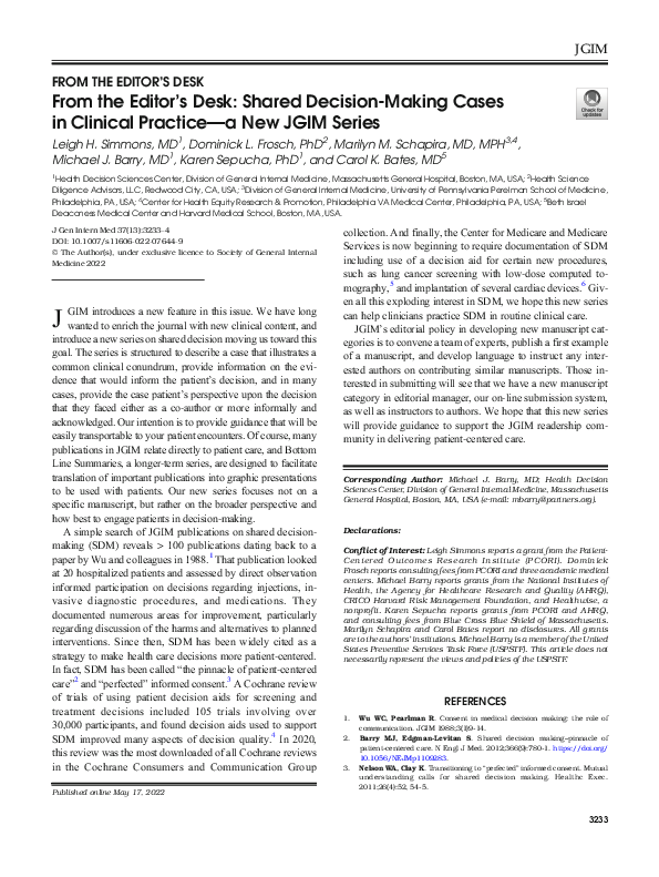 From the Editor’s Desk: Shared Decision-Making Cases in Clinical ...