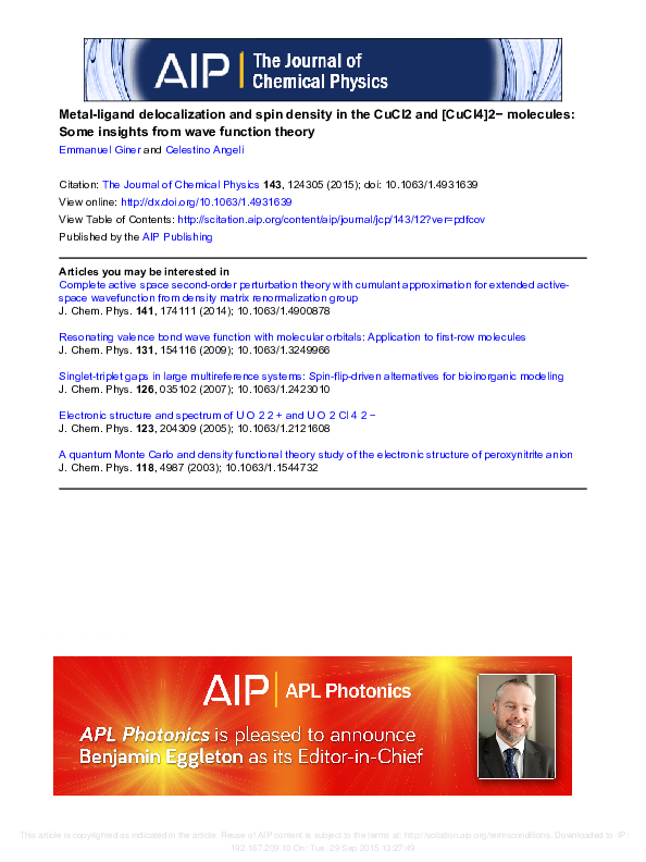 (PDF) Metal-ligand delocalization and spin density in the CuCl2 and ...