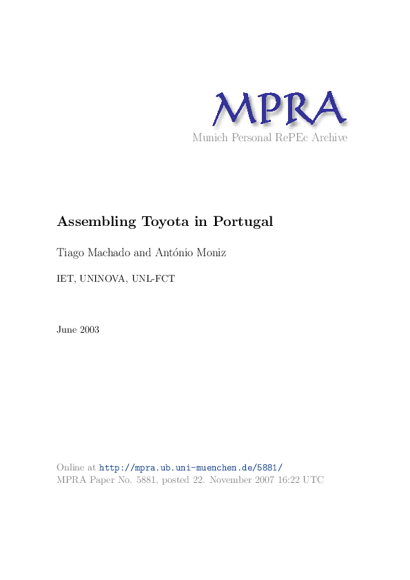 (PDF) Assembling Toyota in Portugal