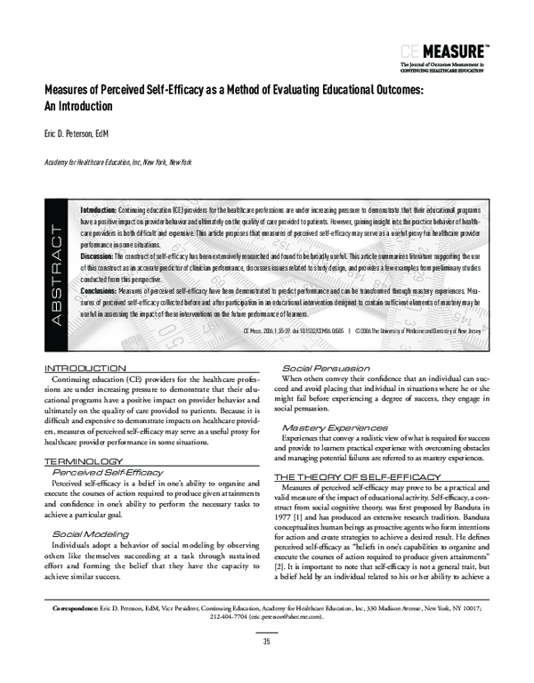 (PDF) Perceived Self-Efficacy Measures