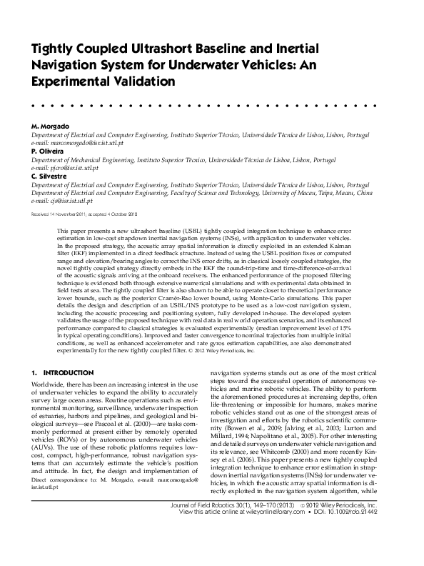 (PDF) Tightly coupled ultrashort baseline and inertial navigation ...
