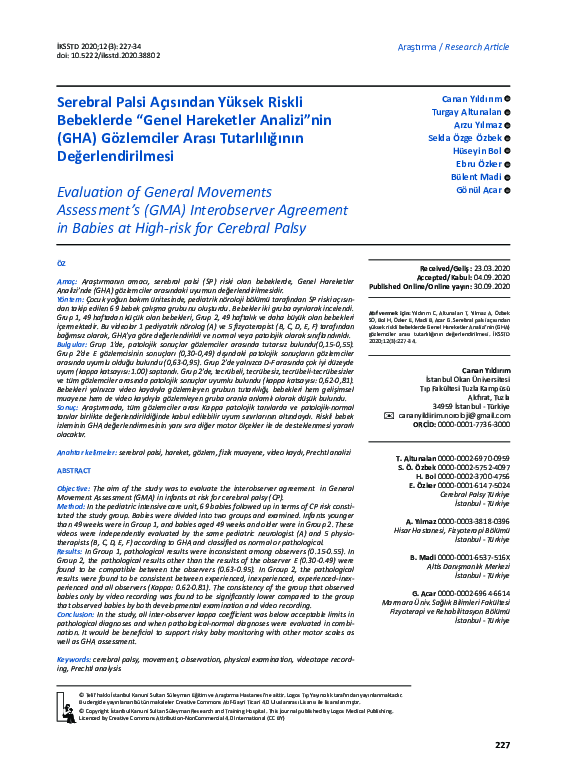 (PDF) Evaluation of General Movements Assessment’s (GMA) Interobserver ...