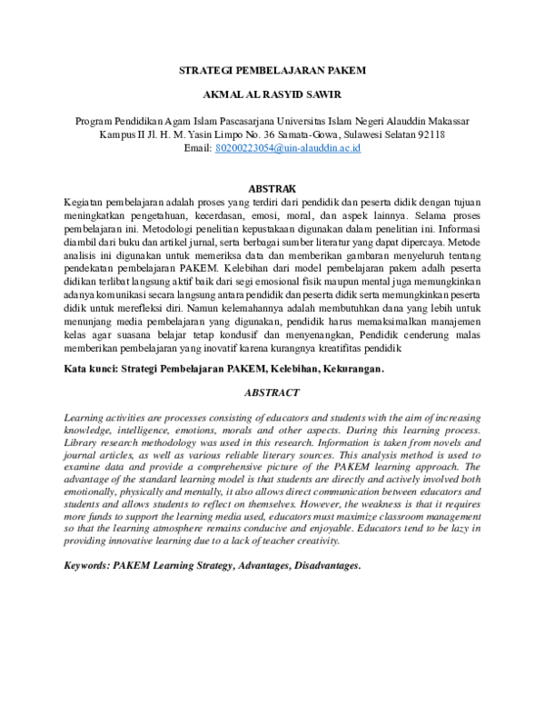 (PDF) STRATEGI PEMBELAJARAN PAKEM