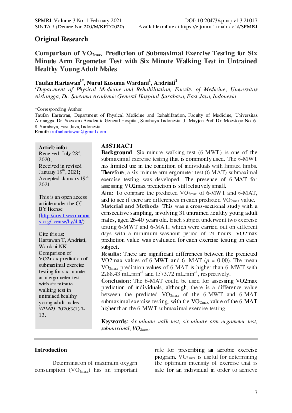 (PDF) Comparison of VO2max Prediction of Submaximal Exercise Testing ...