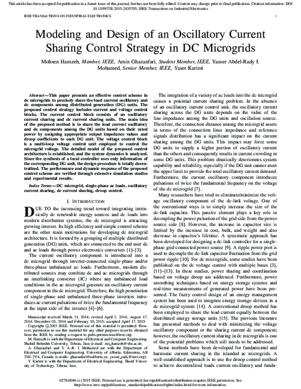 (PDF) Modeling and Design of an Oscillatory Current-Sharing Control Strategy in DC Microgrids