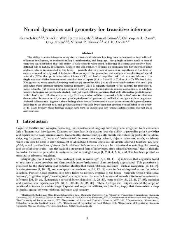 (PDF) Neural dynamics and geometry for transitive inference