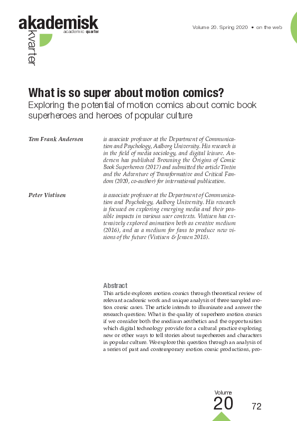 (PDF) What is so super about motion comics?: Exploring the potential of ...