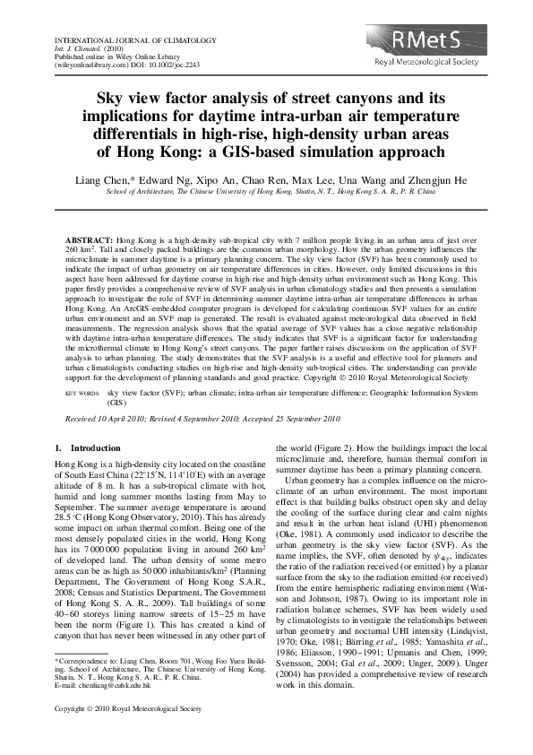 (PDF) Sky view factor analysis of street canyons and its implications ...