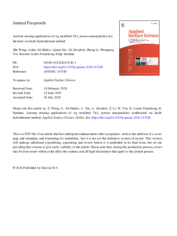 Pdf Acetone Sensing Applications Of Ag Modified Tio2 Porous