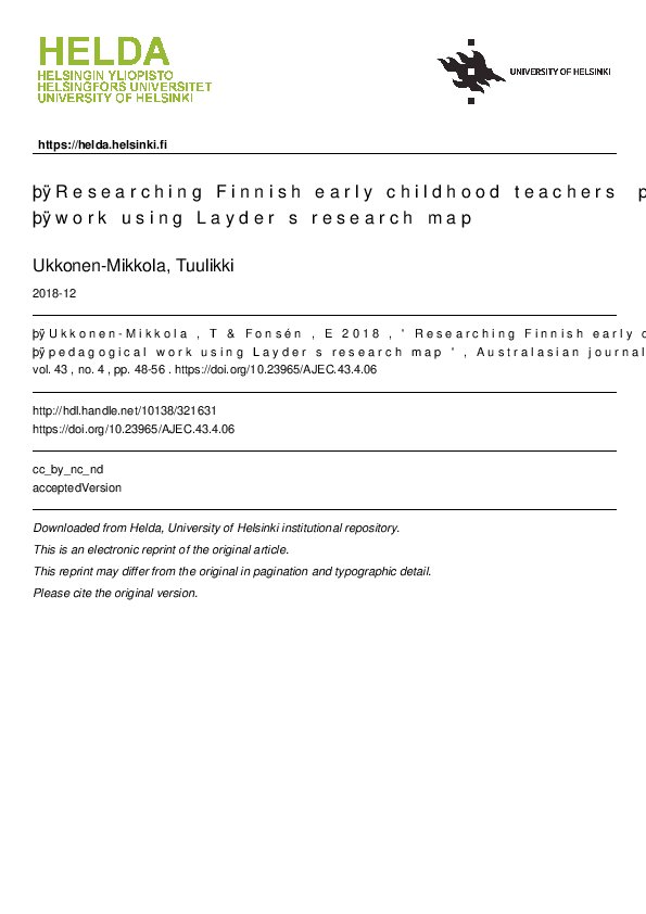 (PDF) Researching Finnish Early Childhood Teachers’ Pedagogical Work ...